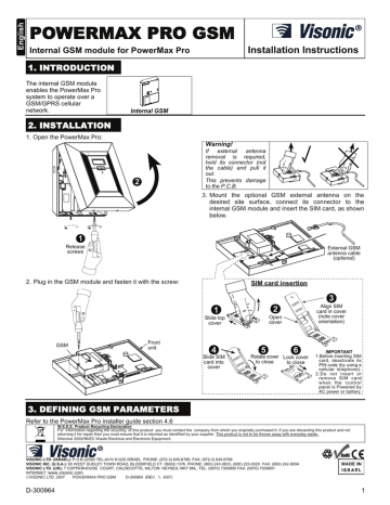 Visonic PowerMax Pro GSM Installation instructions | Manualzz