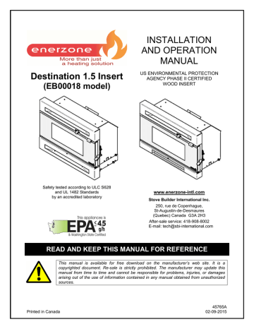 Enerzone Destination 1.5 Installation and Operation Manual | Manualzz