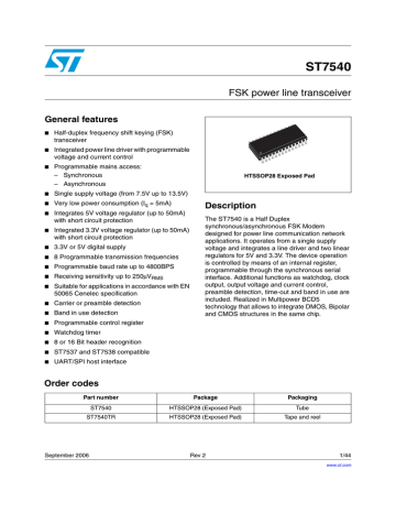 STMicroelectronics ST7540 Datasheet | Manualzz