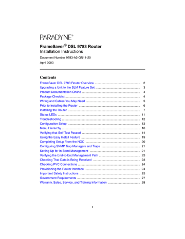 Paradyne FrameSaver DSL 9783 Router Installation Instructions | Manualzz
