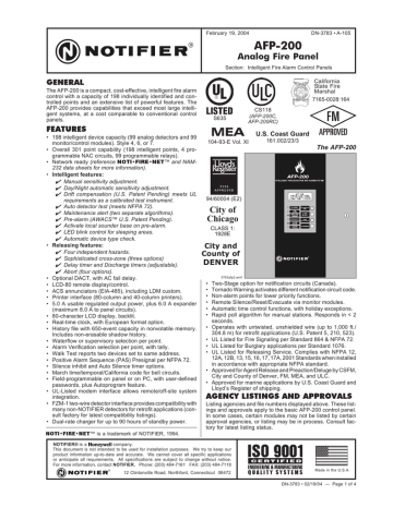 Notifier AFP-200 Data Sheet | Manualzz