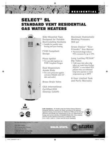 State Water Heaters GS6-50-YRRT-L Select® Side Loop Standard Vent 50 ...