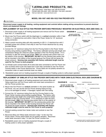 Tjernlund 950-1007 FAN PROVER KIT 8504113 manual | Manualzz