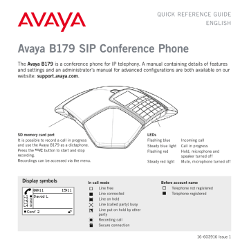 Avaya B179 SIP Conference Phone Quick Reference Guide | Manualzz