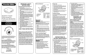 Proctor Silex Sandwich Toaster ST23 User Manual | Manualzz