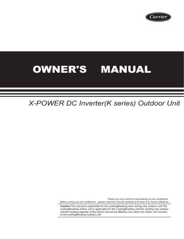 Carrier K X-POWER DC Inverter Air Conditioner Owner's Manual | Manualzz