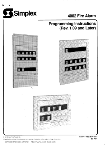 Simplex 4002 Programming Instructions | Manualzz