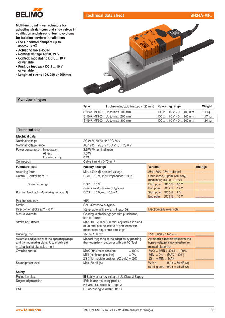 Technical Data Sheet Damper Actuator LM230A-TP Belimo, 54% OFF