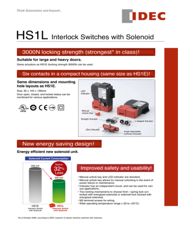 IDEC HS1L-DQ44KMSR-G Safety Interlock Switch Data Sheet | Manualzz