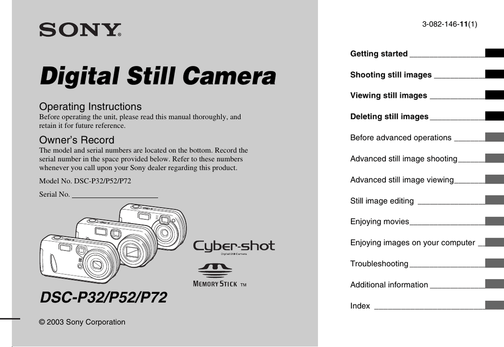 Sony Cyber-shot DSC-P52 Camera User Guide | Manualzz