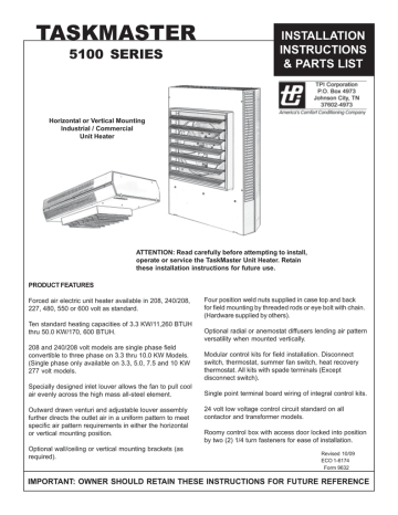 TASKMASTER 5100 SERIES INSTALLATION INSTRUCTIONS | Manualzz