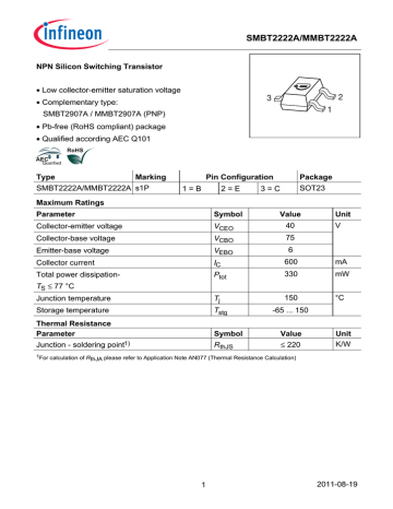 Infineon SMBT2222A / MMBT2222A Bipolar Transistor Data Sheet | Manualzz
