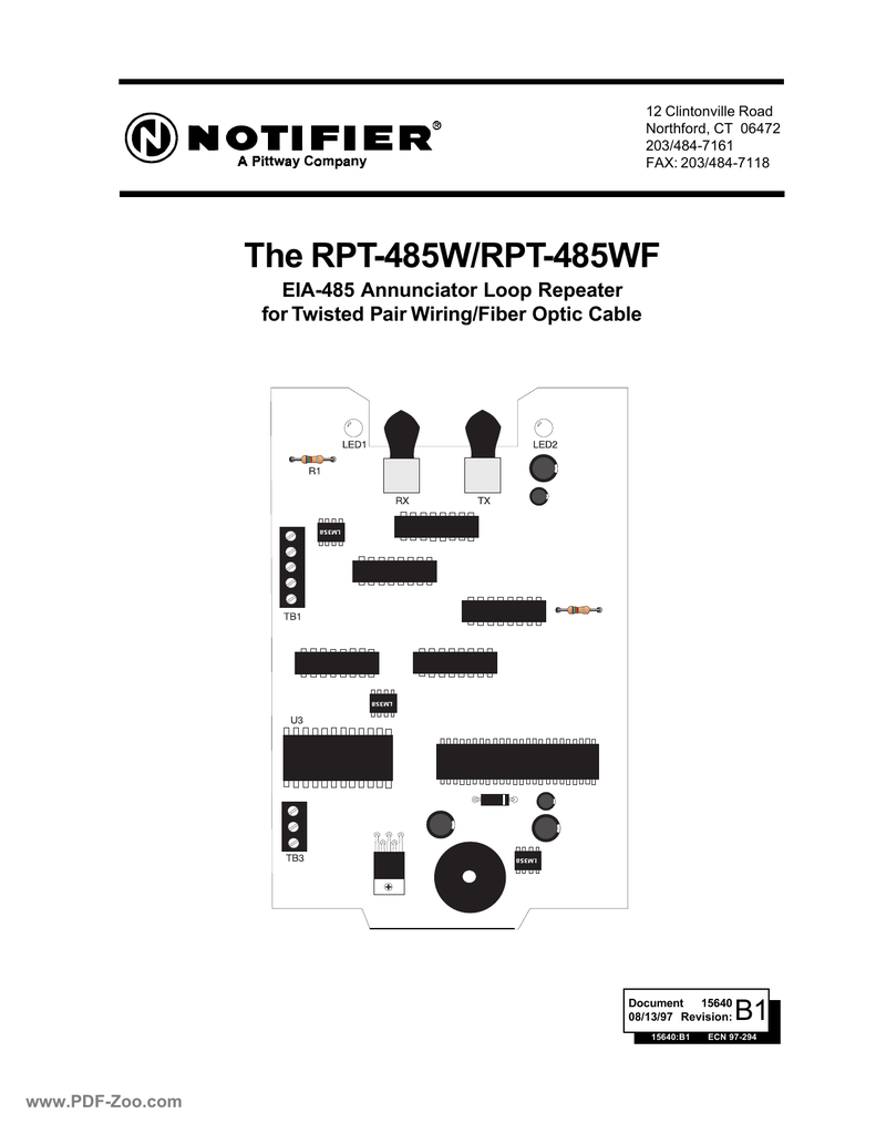 Pittway Notifier RPT-485WF manual | Manualzz
