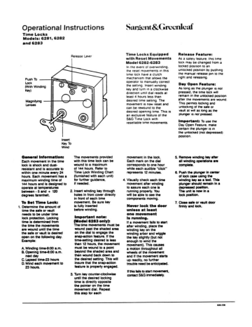 Sargent Greenleaf 6280 & 6370 Time Lock Operating instructions | Manualzz