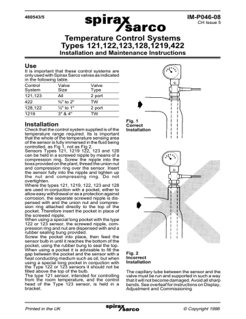 Spirax Sarco Temperature Control Systems 121, 122, 123, 128, 1219, 422 ...