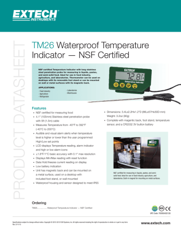 Extech Instruments TM26 Compact NSF Certified Temperature Indicator Datasheet | Manualzz