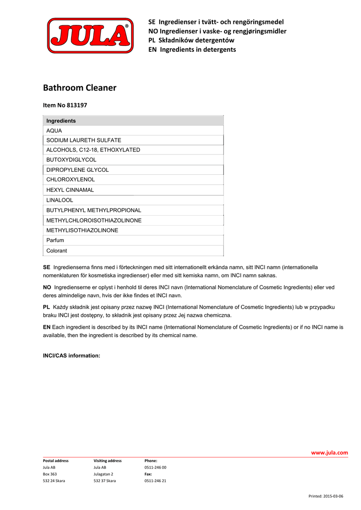 inci names of the ingredients