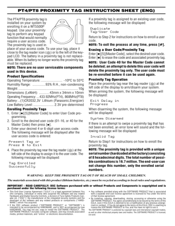 DSC Impassa PT8 Instruction Sheet | Manualzz