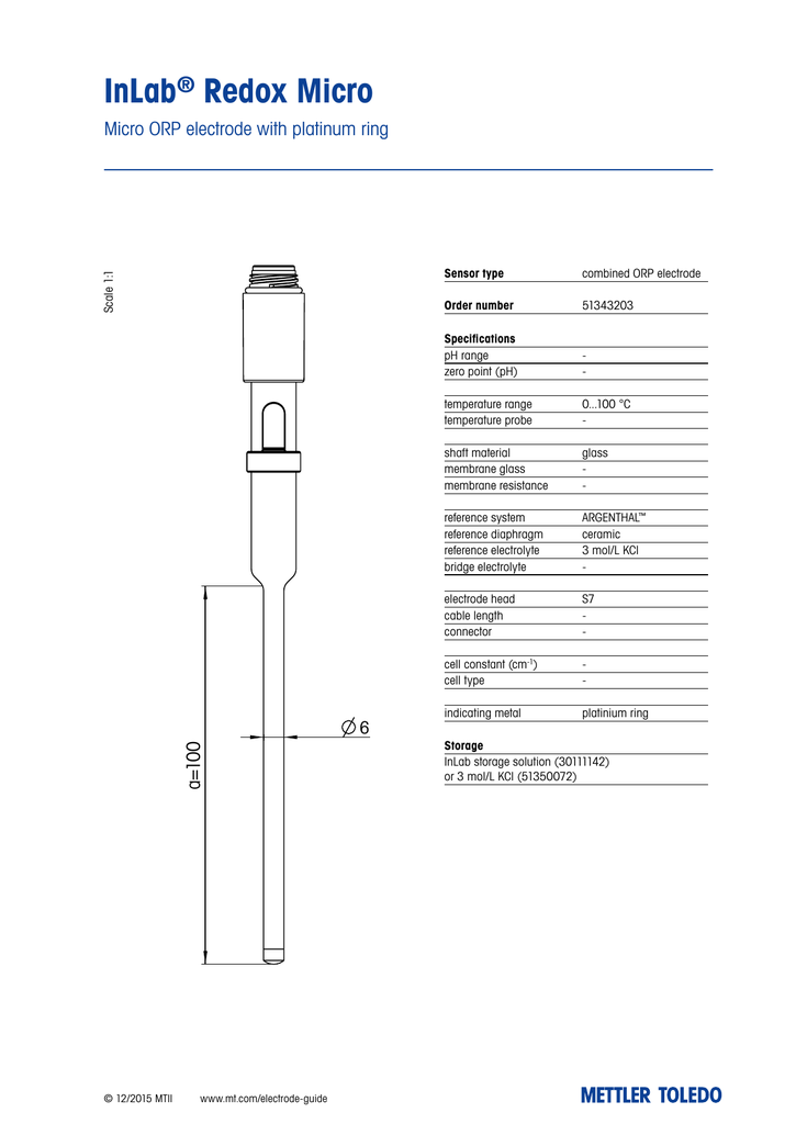 Mettler Toledo InLab Redox Micro Datasheet | Manualzz