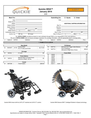 Quickie SR45 Order Form | Manualzz