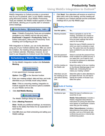 WebEx Productivity Tools Integration to Outlook User Guide | Manualzz