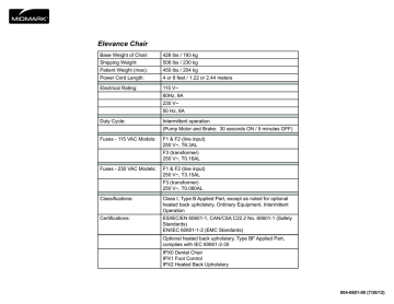 Midmark Elevance® Dental Chair Specifications | Manualzz