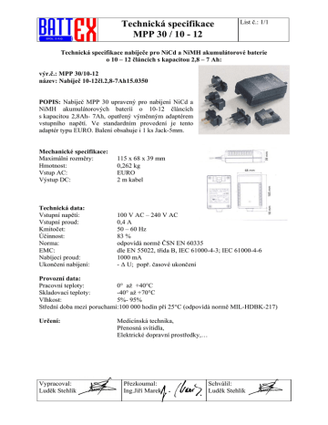 Battex MPP 30 10-12 Nabíjačka Technická špecifikácia | Manualzz
