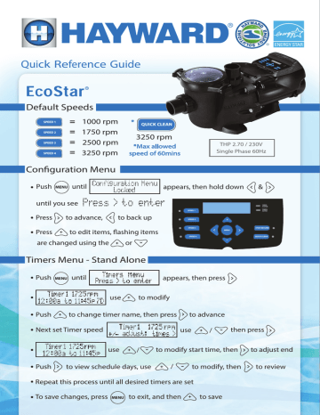 Hayward Ecostar User Reference Manual | Manualzz