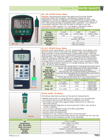 MRC MP-103_ Portable Ph/Temp. meter kit Specifications | Manualzz