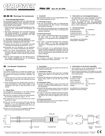 Car Booster Transformer FGA-20 User Manual | Manualzz