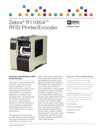 Zebra RXi R110Xi4 RFID Printer/Encoder Datasheet | Manualzz