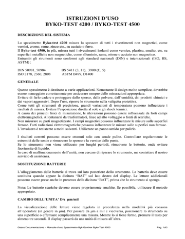 Manuale d'uso Spessimetro Byk-Gardner Byko-Test 4500, Byko-Test 4200 ...