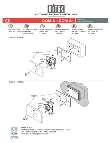DITEC COM501MHS Instructions for use | Manualzz