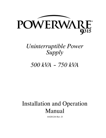 Powerware 9315 Installation and Operation Manual | Manualzz