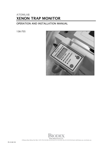 Biodex Xenon Trap Monitor 136-755 Operation and Installation Manual ...