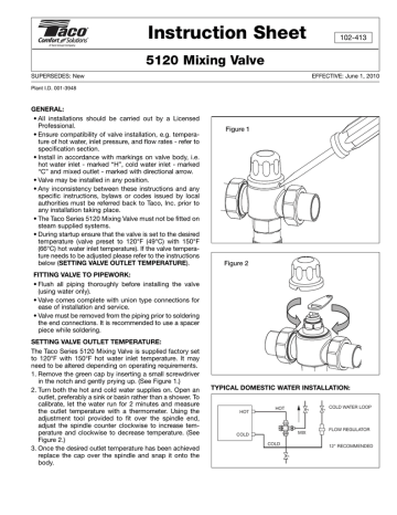 Taco 5120 Mixing Valve Instruction Sheet | Manualzz