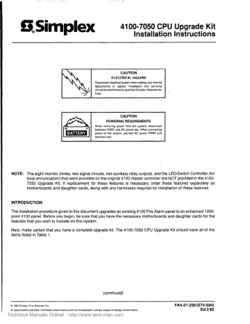 Simplex 4100-7050+CPU+Upgrade+Kit+Installation+Instructions | Manualzz