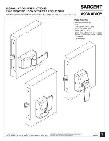 Sargent 7800 Installation instructions | Manualzz