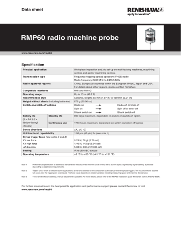 Renishaw RMP60 radio machine probe Data Sheets | Manualzz