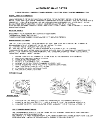 Hand Dryer Installation Instructions | Manualzz