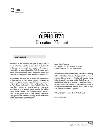 Alpha 87A Operating Manual | Manualzz