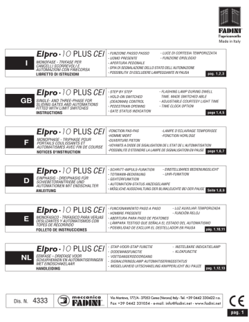 Fadini Elpro 10 Plus CEI Control Panel Owner's Manual | Manualzz