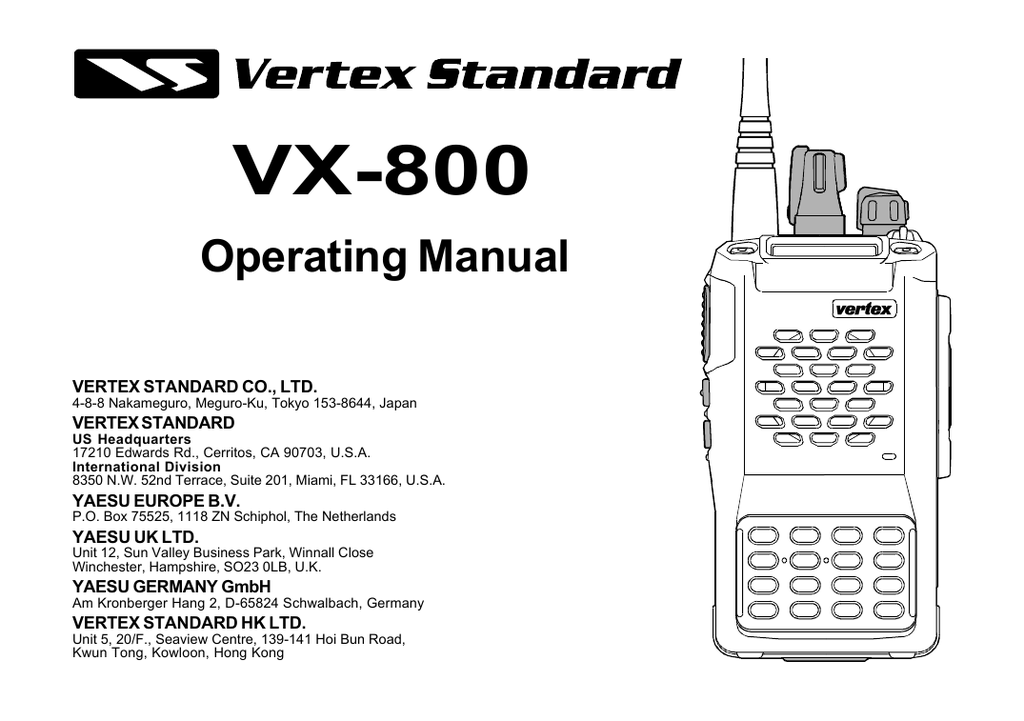 Vertex Standard VX-800 Operating Manual | Manualzz