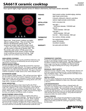 Smeg SA661X Ceramic Cooktop Details | Manualzz