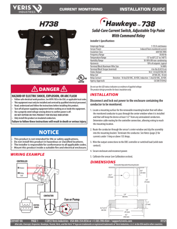 Veris H738 Current Switch Installation Guide | Manualzz