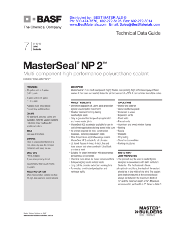 MasterSeal NP 2 Technical Data Guide | Manualzz