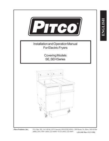 Pitco SEH Series Installation and Operation Manual | Manualzz