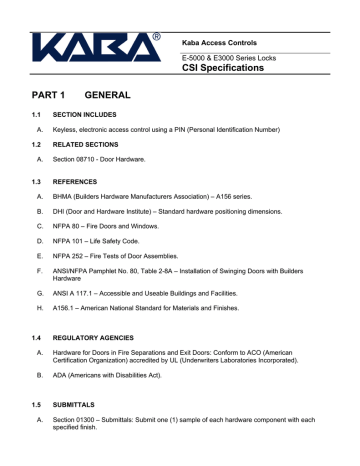 Dormakaba E-Plex 5000/3000 CSI Specification | Manualzz