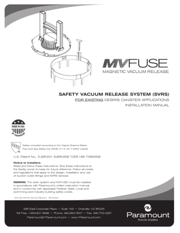 Paramount MVFUSE Safety Vacuum Release System Installation Manual ...