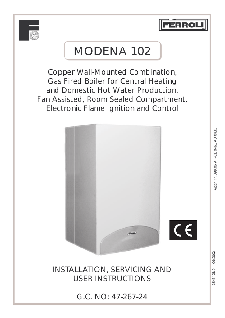 Ferroli Modena 102 Installation, Servicing And User Instructions Manual ...